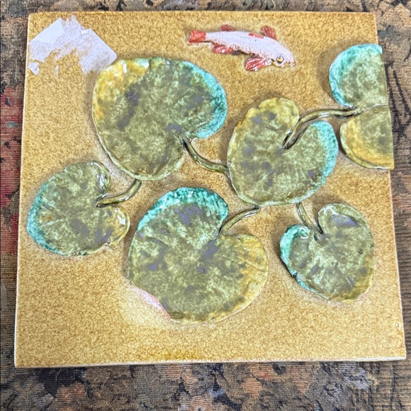 Arhaus | Art | Artistic Ceramic Tile With Lily Pad And Koi Design ...